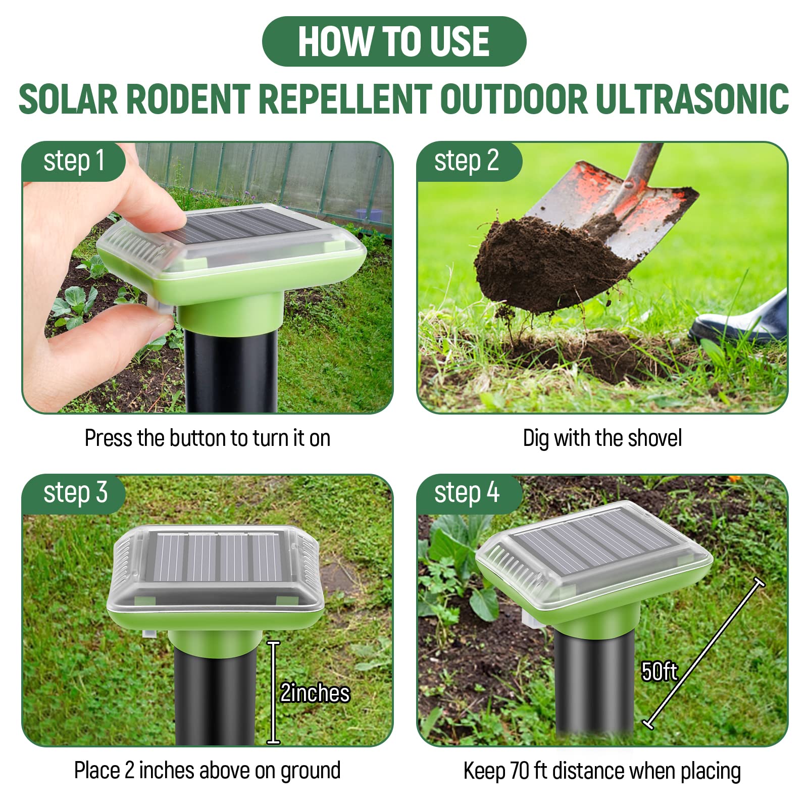 HiAnifri Solar Mole Repellent Ultrasonic,2023 New Mole Vole Gopher Repellent Outdoor Solar Powered,Effectively Repels Garden and Yard Voles,Snakes,Gophers