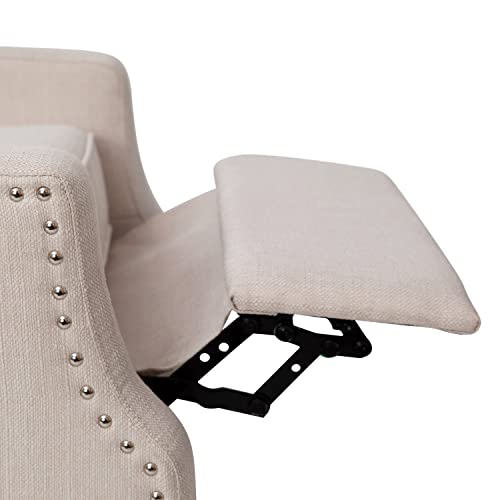 Flash Furniture Prescott Polyester Fabric Upholstered Slim Wingback Recliner, Modern Pushback Recliner Chair with Pocket Spring Seat, Cream