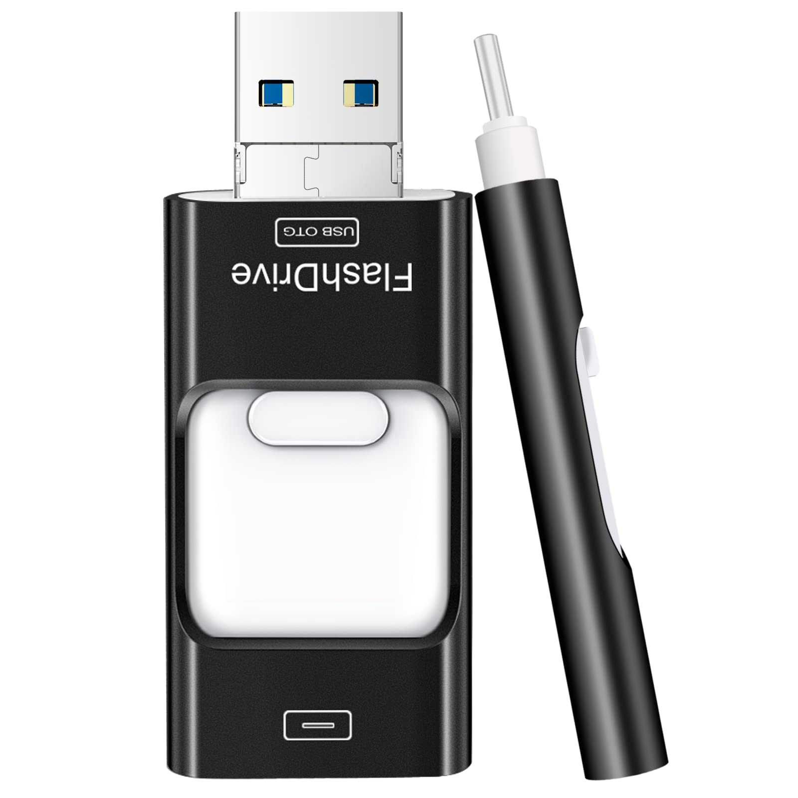 Flash Drive for iPhone 256GB, 4 in 1 USB Type C Memory Stick, Photo Stick External Storage Thumb Drive for iPhone iPad Android Computer, Dark Black