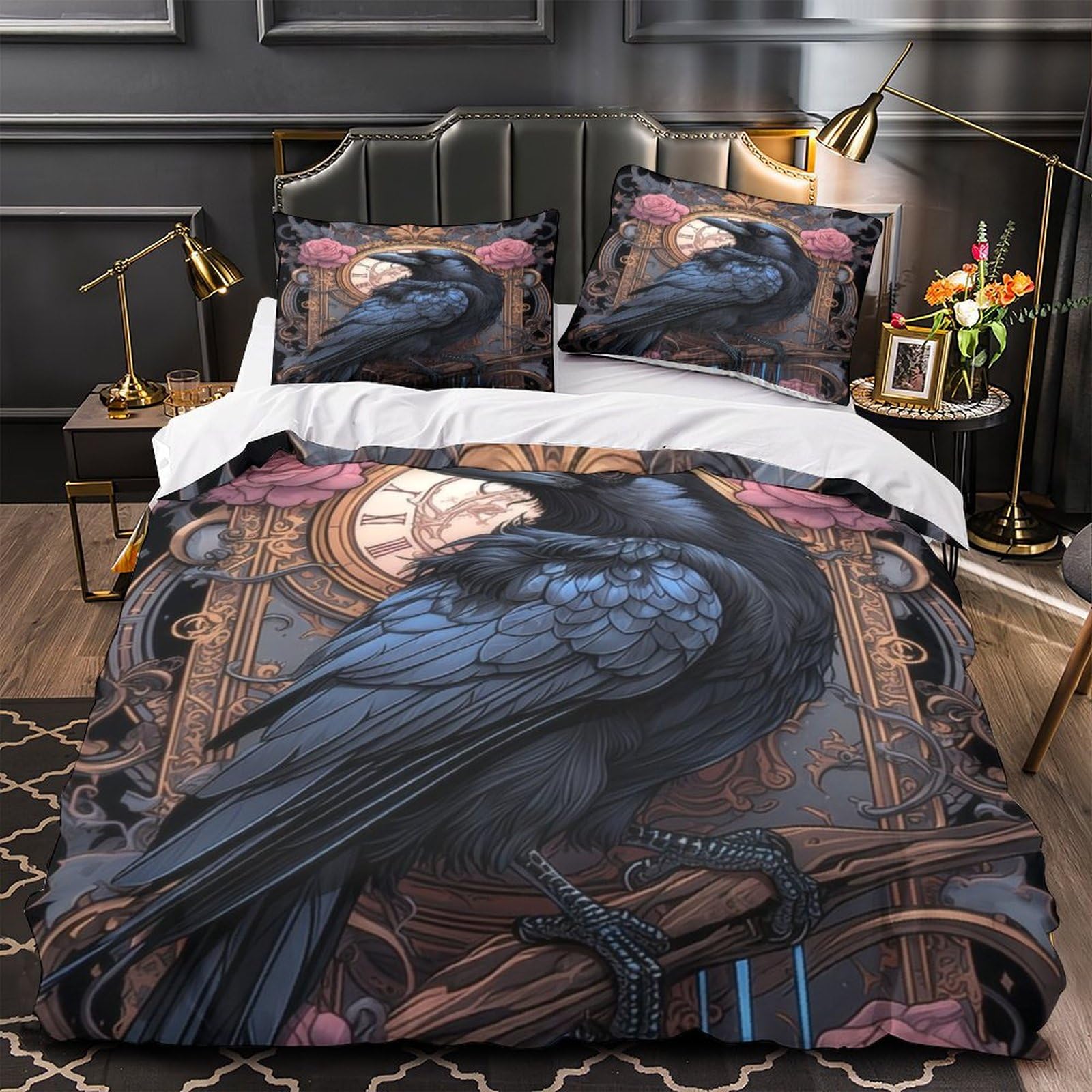 UPIKIT Crows Quilt Cover 3D Print Ravens for Boys Girls Comforter Covers Duvet Cover with Pillow Cases Soft Microfiber with Zipper Closure Bedding Set 3 Pieces Queen(228x228cm), Style-1