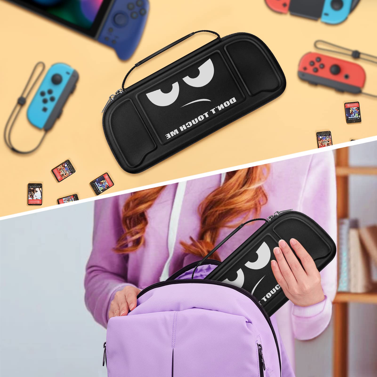 Fintie Carrying Case for Hori Nintendo Switch Split Pad Pro Controller - [Shockproof] Protective Cover Travel Bag w/30 Game Card Slots, Compatible with Nintendo Switch OLED Model, Dont Touch