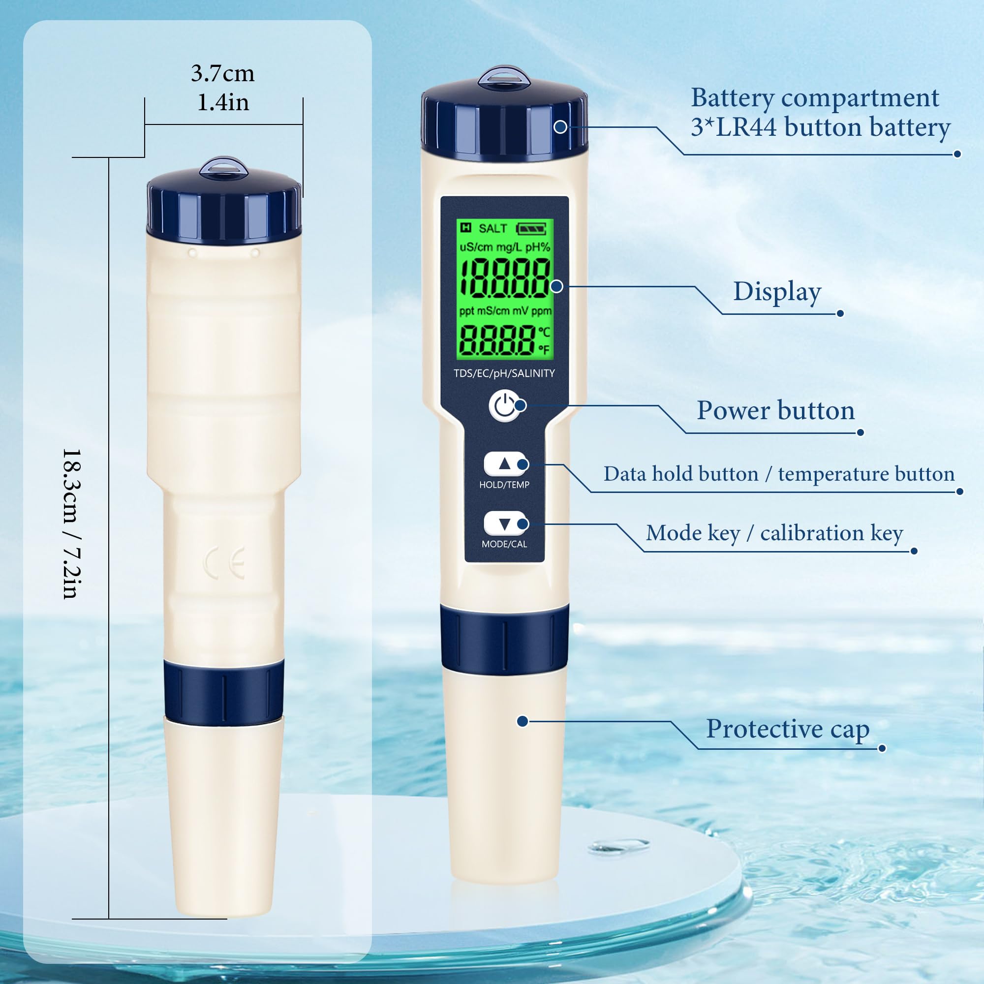 pH Meter for Water,Pool Water Tester 5 in 1 pH/TDS/Salinity/Temp&EC Meter,IP67 Waterproof pH Tester,TDS Meter Digital Water Tester with Backlit,Salt Water Pool Testing Kit for Aquarium & Seawater.