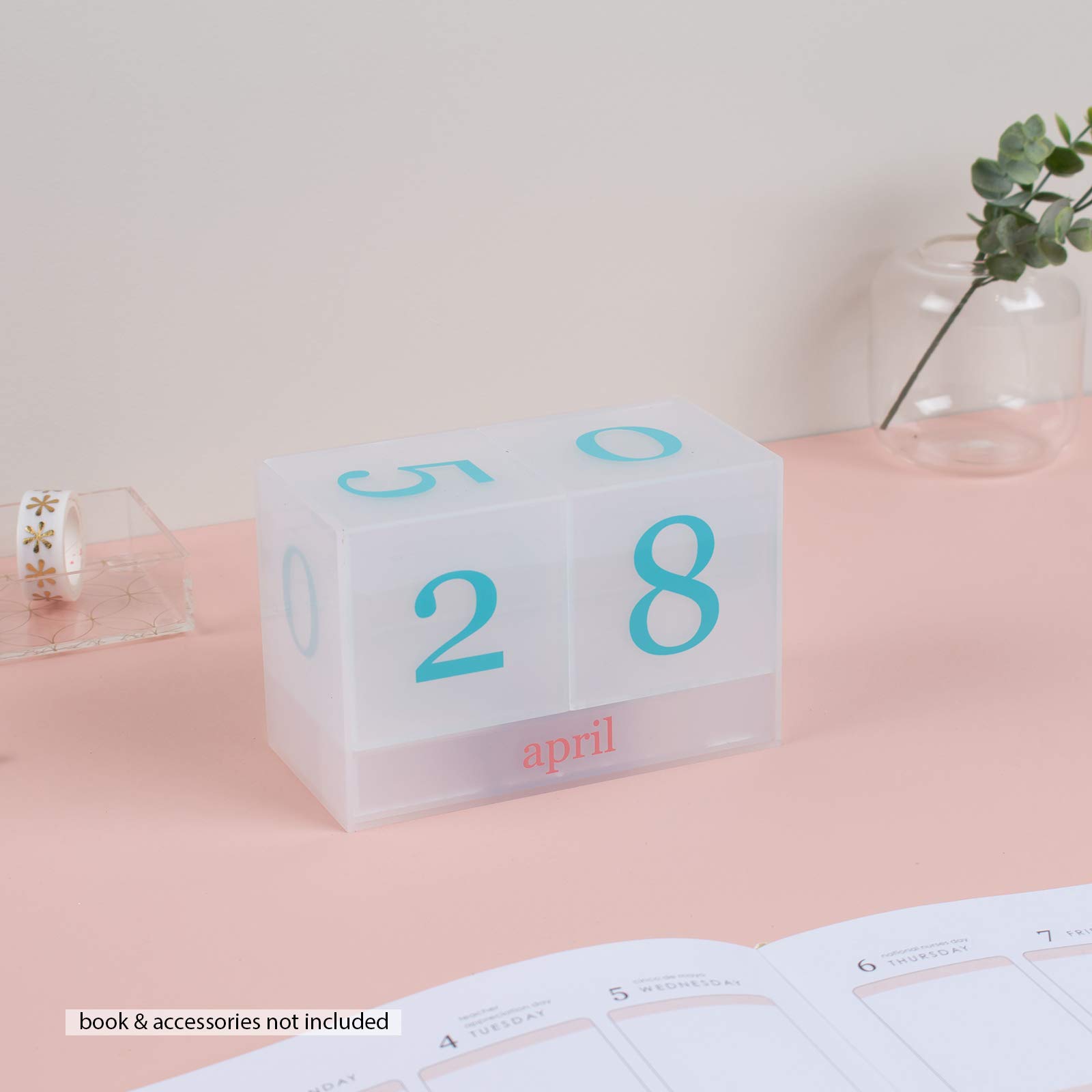 Erin Condren Designer Desk Accessories - Acrylic Perpetual Calendar Daily Calendar Desk Accessory Featuring 3 month Blocks and 2 Date Blocks with large Type