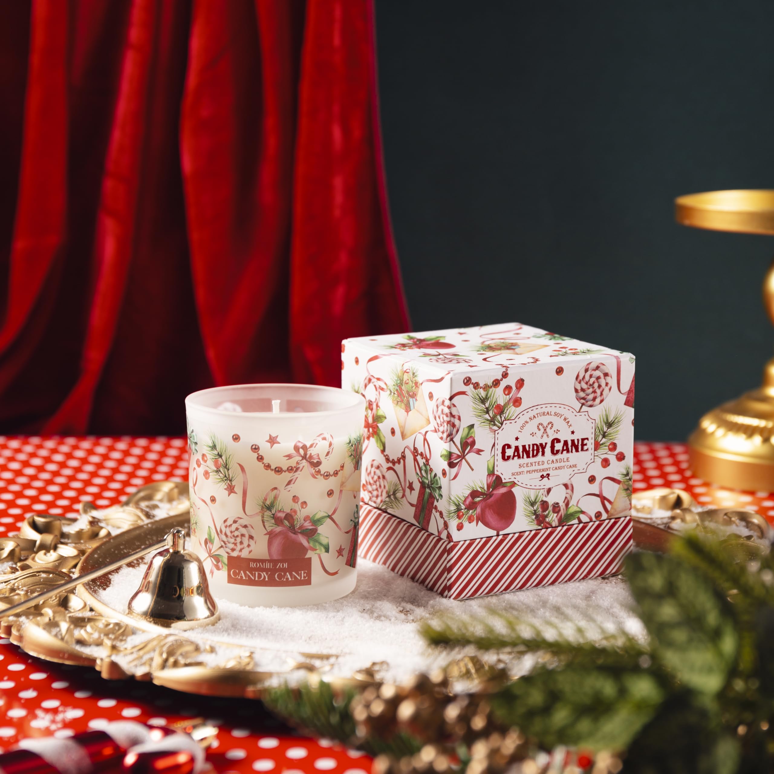 ROMIIE ZOI Christmas Scented Jar Candle - 6oz Soy Wax Candle - Candy Cane Infused with Peppermint Candy Cane Aroma - with Beautiful Keepsake Box Special for Christmas/Holiday Gifts