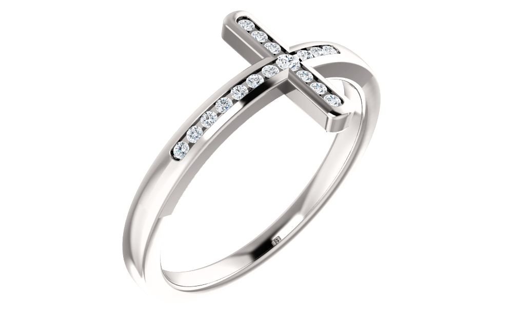 FB Jewels 14k White Gold 1/10 CTW Diamond Sideways Cross Ring