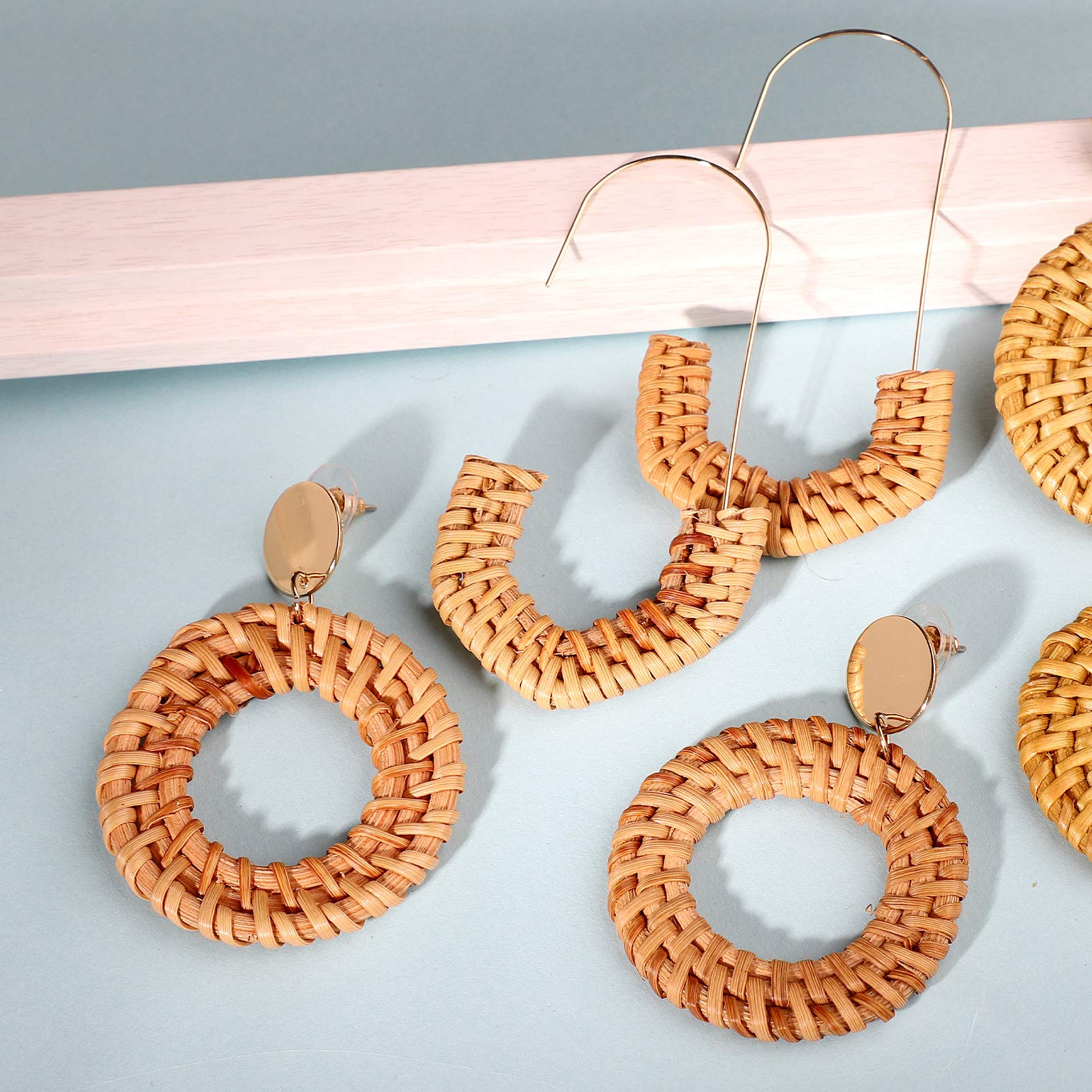 FIFATA 18 Pairs Statement Earrings for Women Straw Rattan Earrings Acrylic Resin Hoop Drop Dangle Earrings Set Hypoallergenic for Sensitive Ears