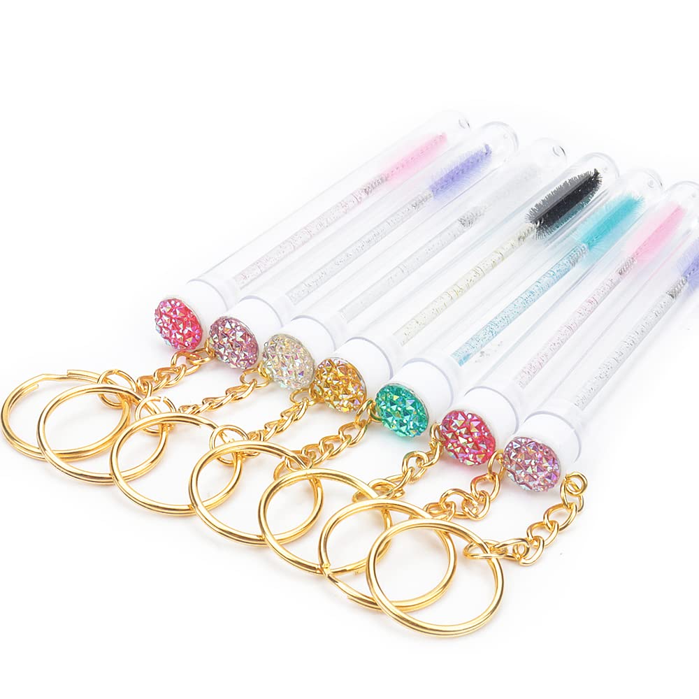 Mekupeu 20 Pcs Mascara Wand Tube Set Diamond Key Chain Tube Empty Mascara Brushes Eyelash Spoolies Brush Makeup Tool Applicator (Mixed 5 color)