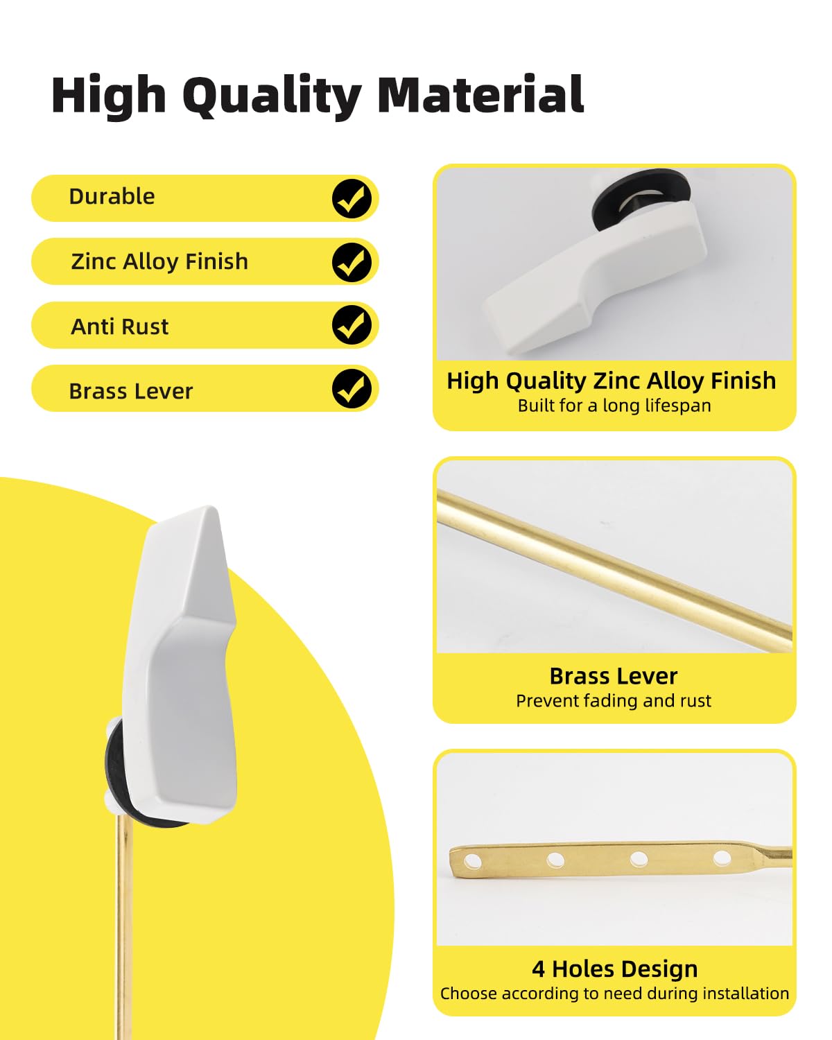 Hibbent Toilet Handle Replacement, Front Mount Tank Flush Lever Handle Compatible with American Standard, Toilet Trip Lever with Stainless Steel Flapper Chains, White