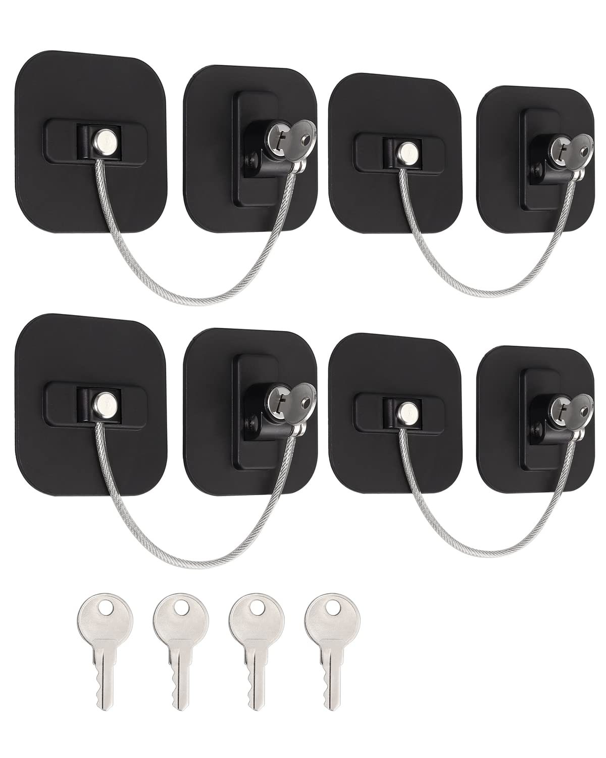 eSynic Refrigerator Locks, 4 Pack Fridge Lock with Keys Child Safety Cabinet Locks with Strong Adhesive Safety Locks Set for Appliances Kitchen Cabinets Fridge Door Refrigerator Cabinet Drawer Black