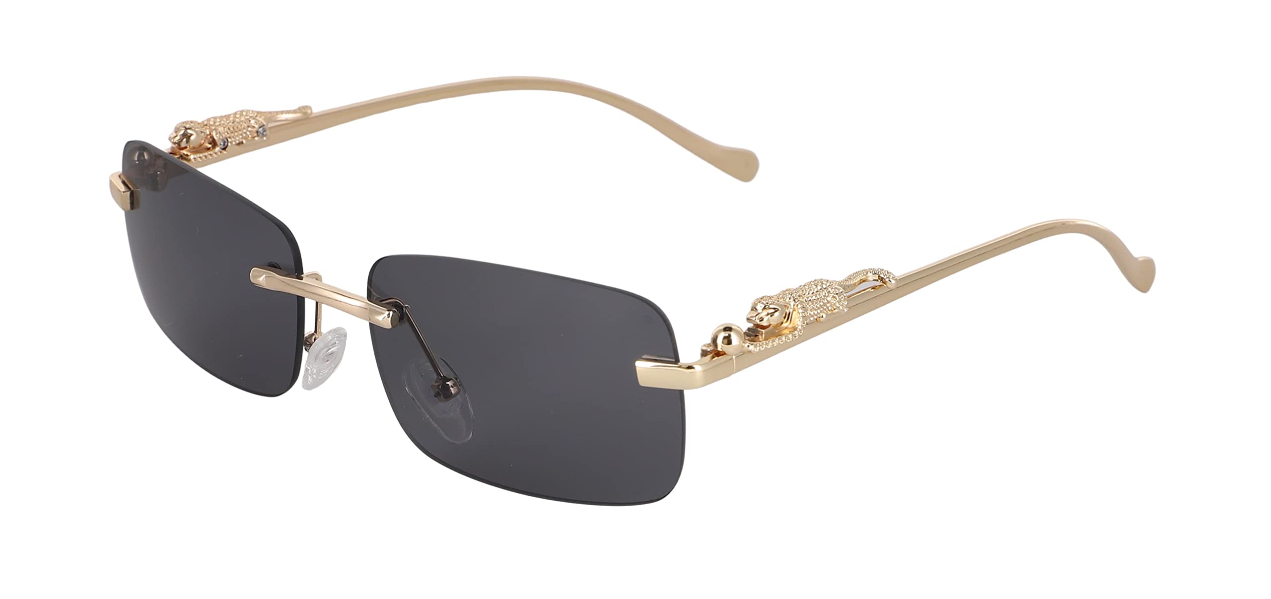 FLAWLESS EYEWEAR Rimless Oversized Sunglasses for Women Men Rectangular Frameless Fashion Shades (Black)