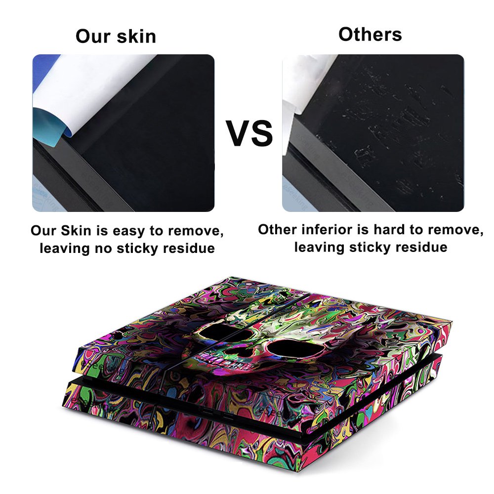 eSeeking Whole Body Vinyl Skin Sticker Decal Cover for PS4 Console and 2PCS Controllers Skins Colorful Skull