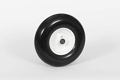Flat Free Universal Wheelbarrow Replacement Tire and Wheel Assembly, White rim, Ribbed tread, 13", 14.5", or 16" Wheel Sizes with Axle Shaft and Adapter Kit