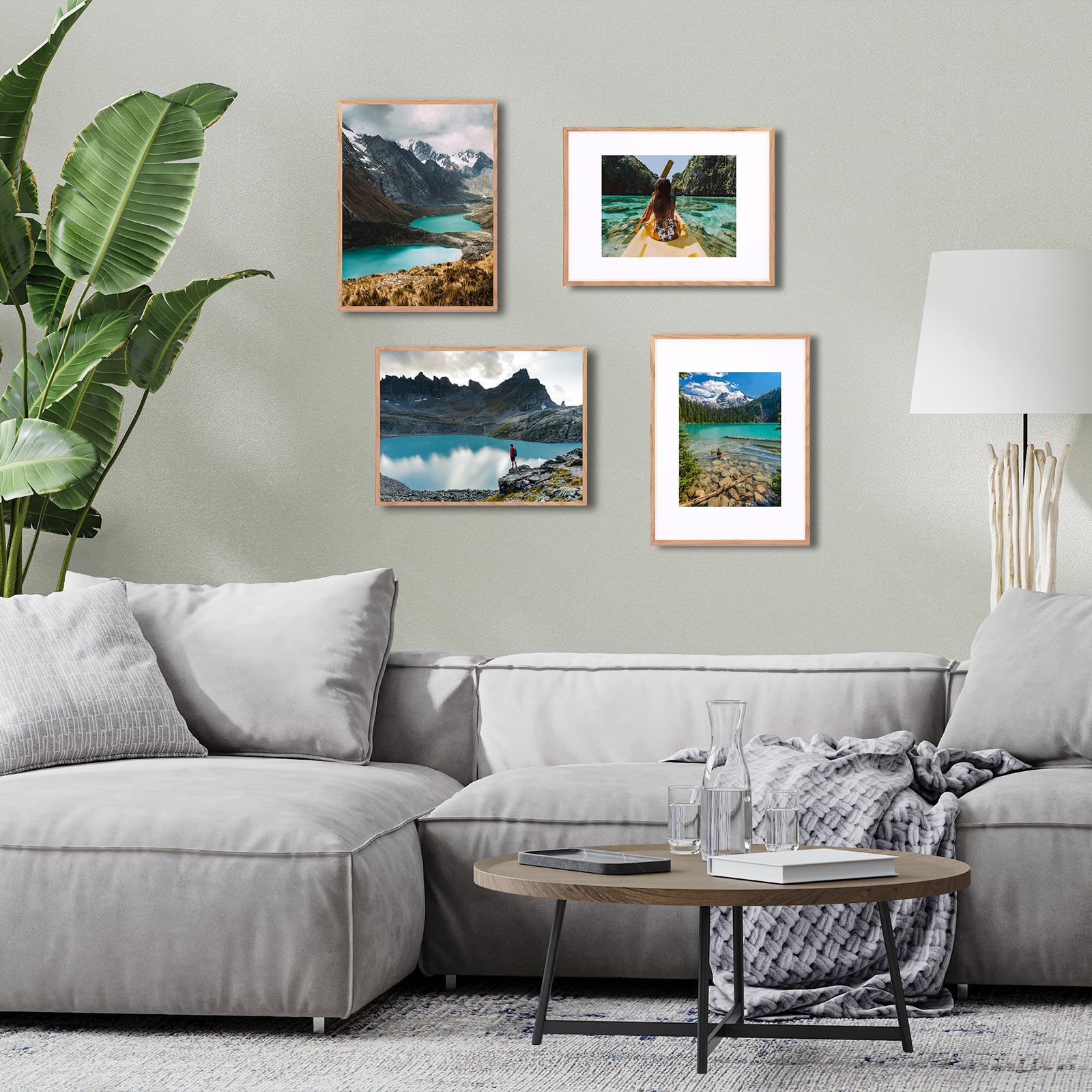 Fixwal 2 Pack of 11x14 Beige Oak Hanging Picture Frames, Natural Solid Wood Photo Frames with Plexiglass, 8x10 Picture Frames with Mat or 11x14 Picture Frames without Mat