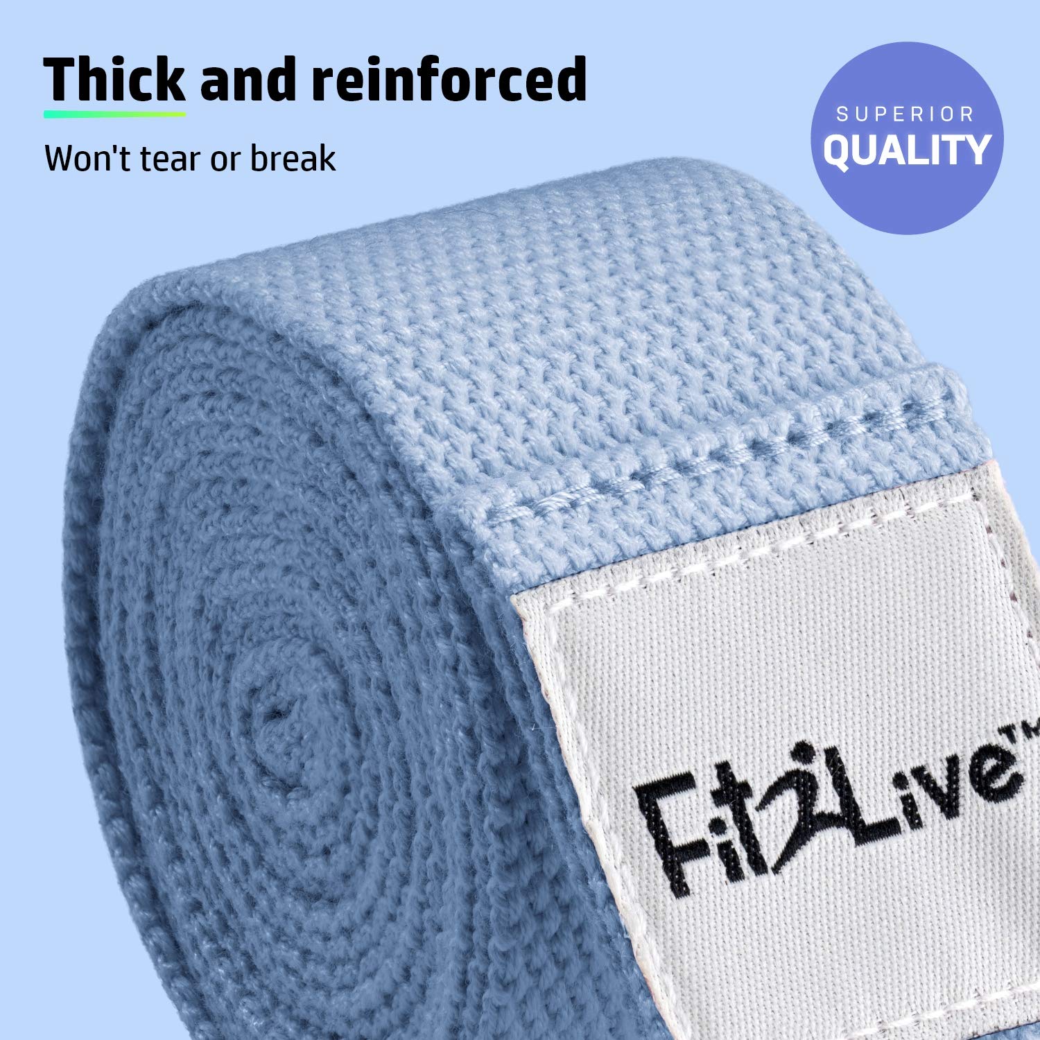 Fit2Live Yoga Strap with Adjustable D Ring - Aids Pose Expression, Provides Support and Reduces Straining and Stretching