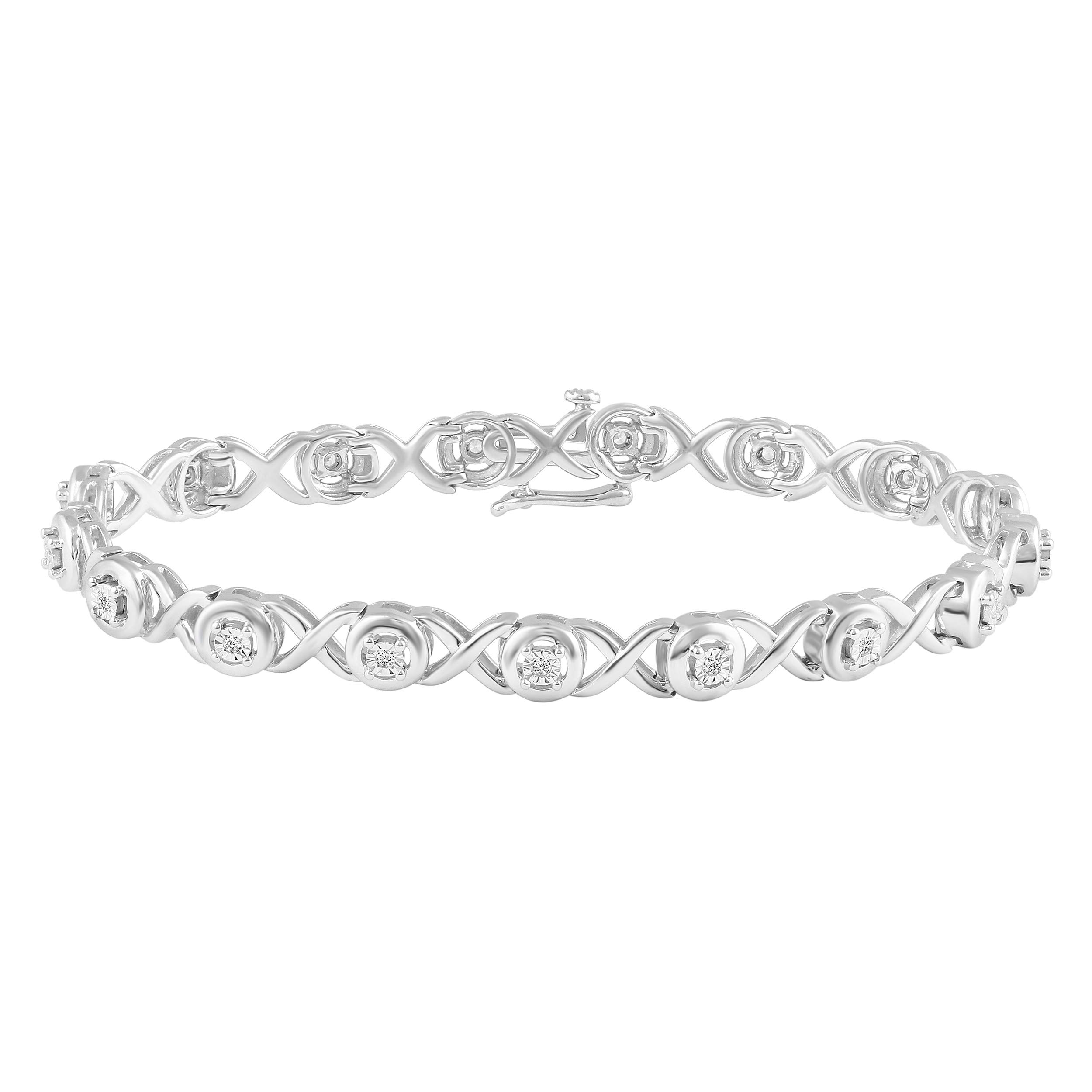 Fifth and Fine 1/6 Carat tw Natural Diamond XO Tennis Bracelet in 925 Sterling Silver