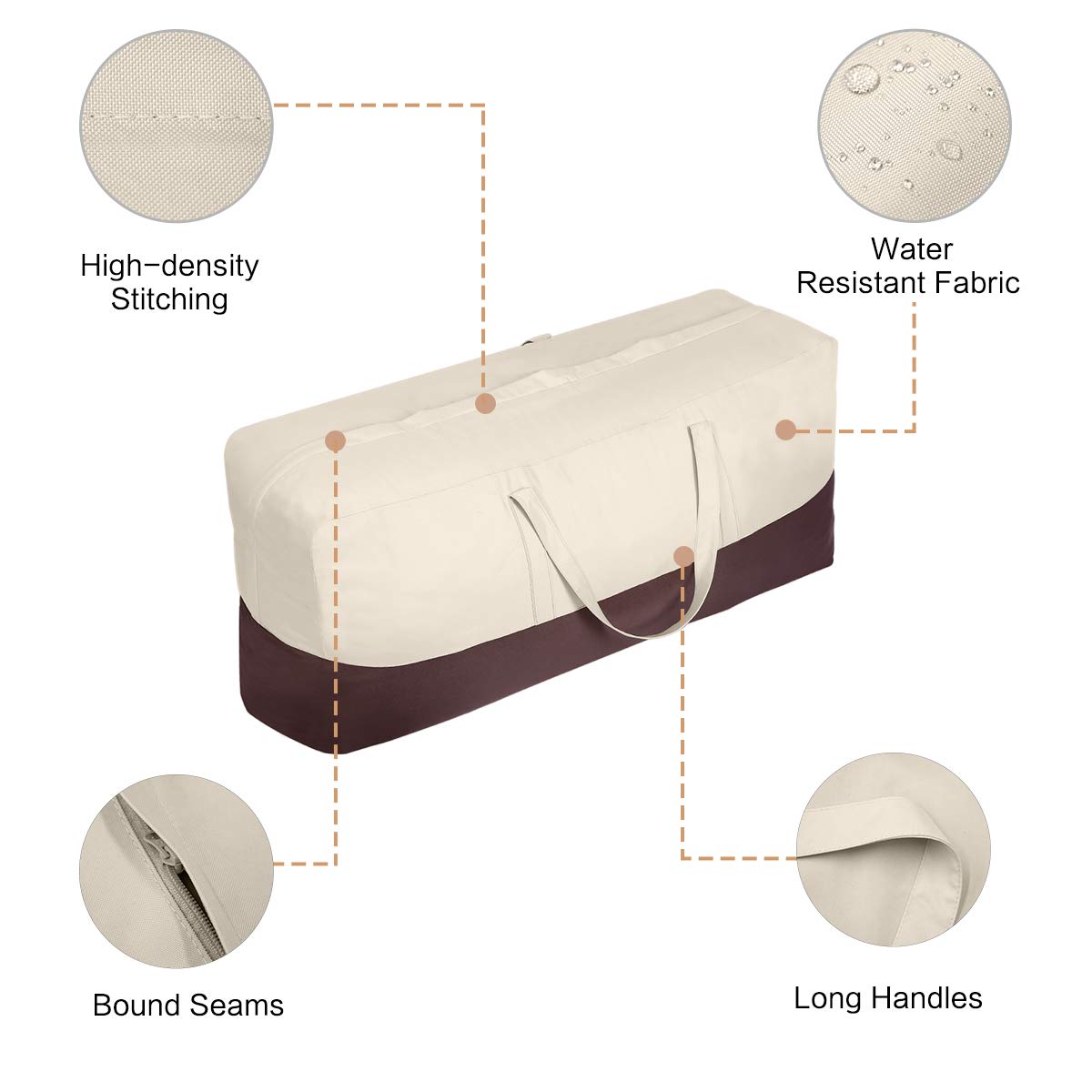 Vailge Outdoor Cushion Storage Bag Water-Resistant Patio Cushion Cover Storage Bag,Dustproof Christmas Tree Storage Bag Rectangular Patio Storage Bag for Outdoor Cushions - Standard,Beige & Brown