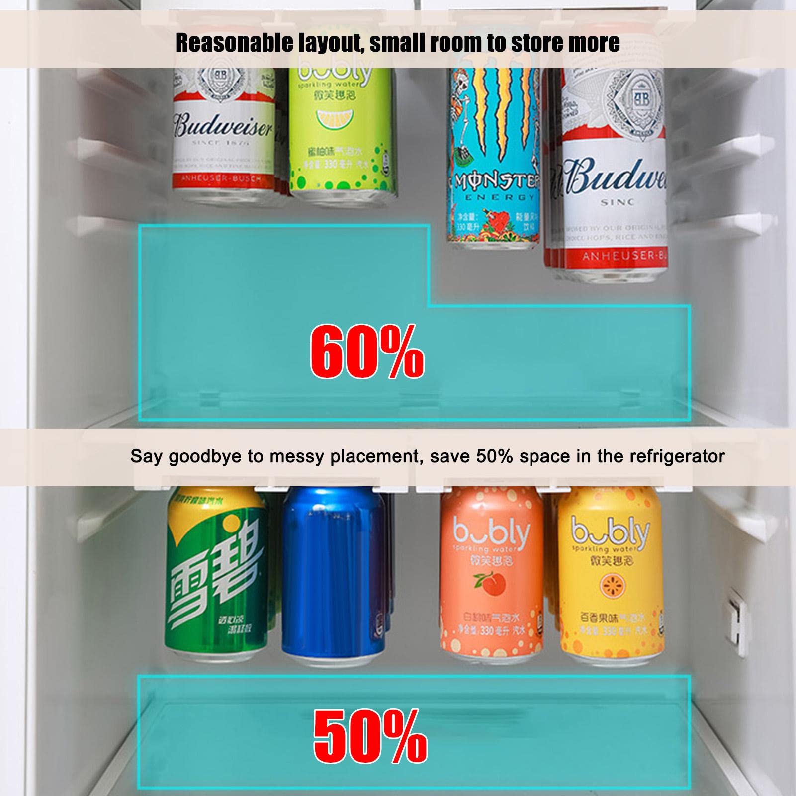 Hanging Soda Organizer, Hanging Can Storage, Adjustable Fridge Organizer Can Dispenser, Save 50 of Refrigerator Space, Fit for Pantry, Freezer, Kitchen, Beverage Holder