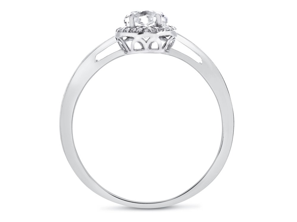 FJC Finejewelers 10k White Gold Heart Shaped Created Blue Sapphire with White Topaz accent stones Halo Ring Size 5