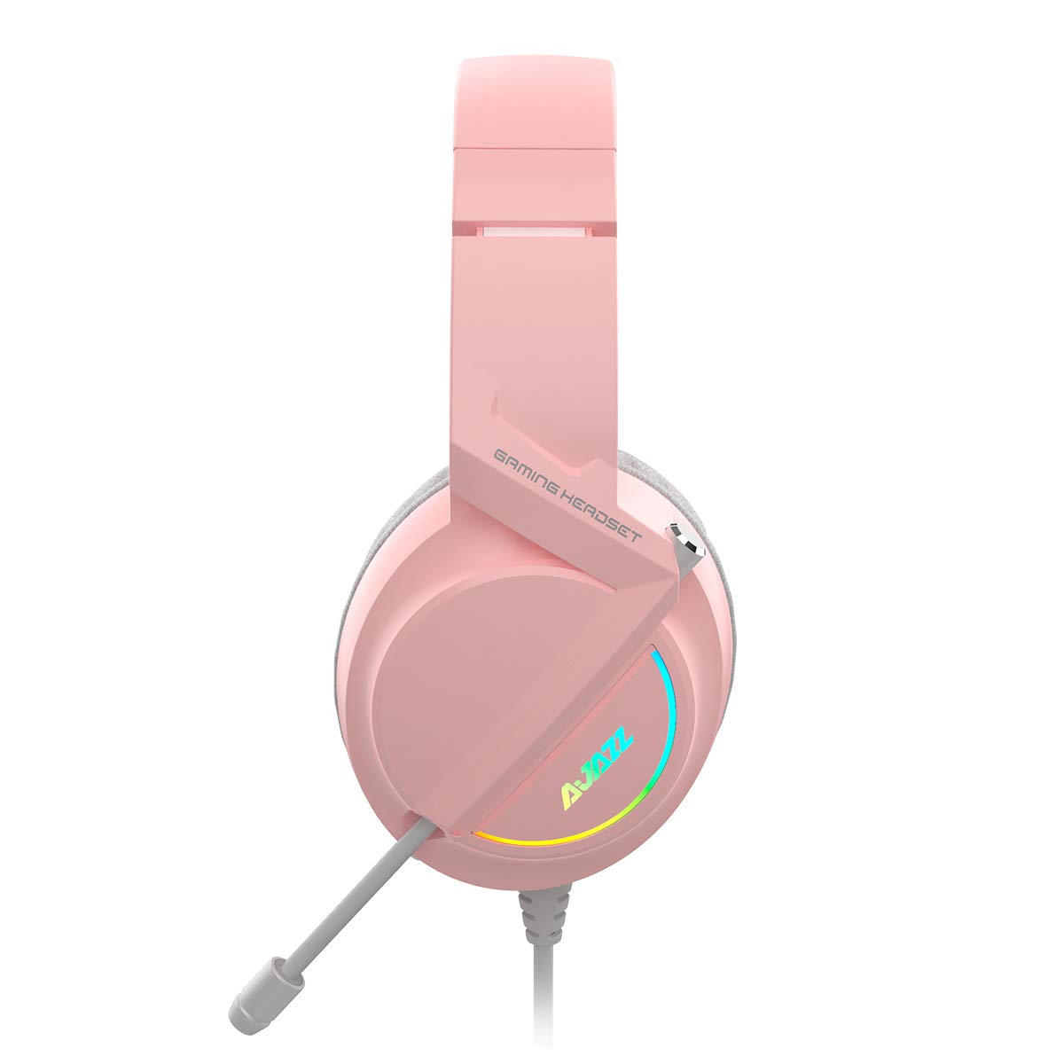 FIRSTBLOOD ONLY GAME. AX365 Gaming Headset, 7.1 Stereo Surround Sound, Independent Wire Control, Retractable Noise Canceling Mic, Over Ear Headphone, LED Light Soft Memory Earmuffs, Pink