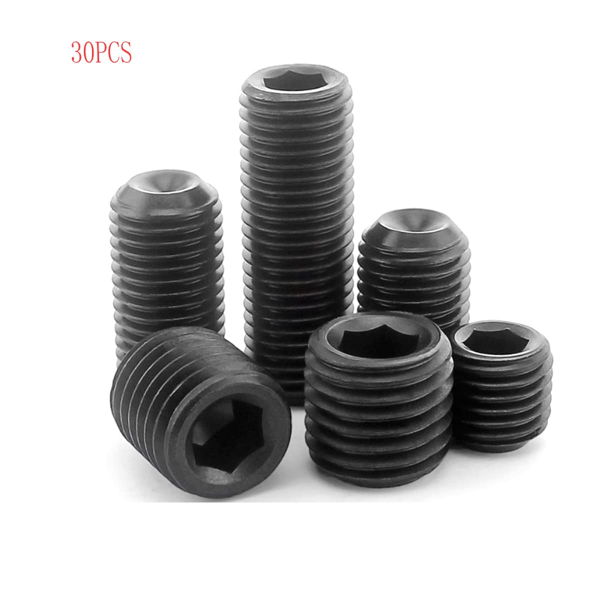 M5 x 8mm Socket Head Set Screws, Grade 12.9 Stainless Steel Hexagon Socket Set Screws Hexagon Socket Drive Headless Screws Black, Pack of 30