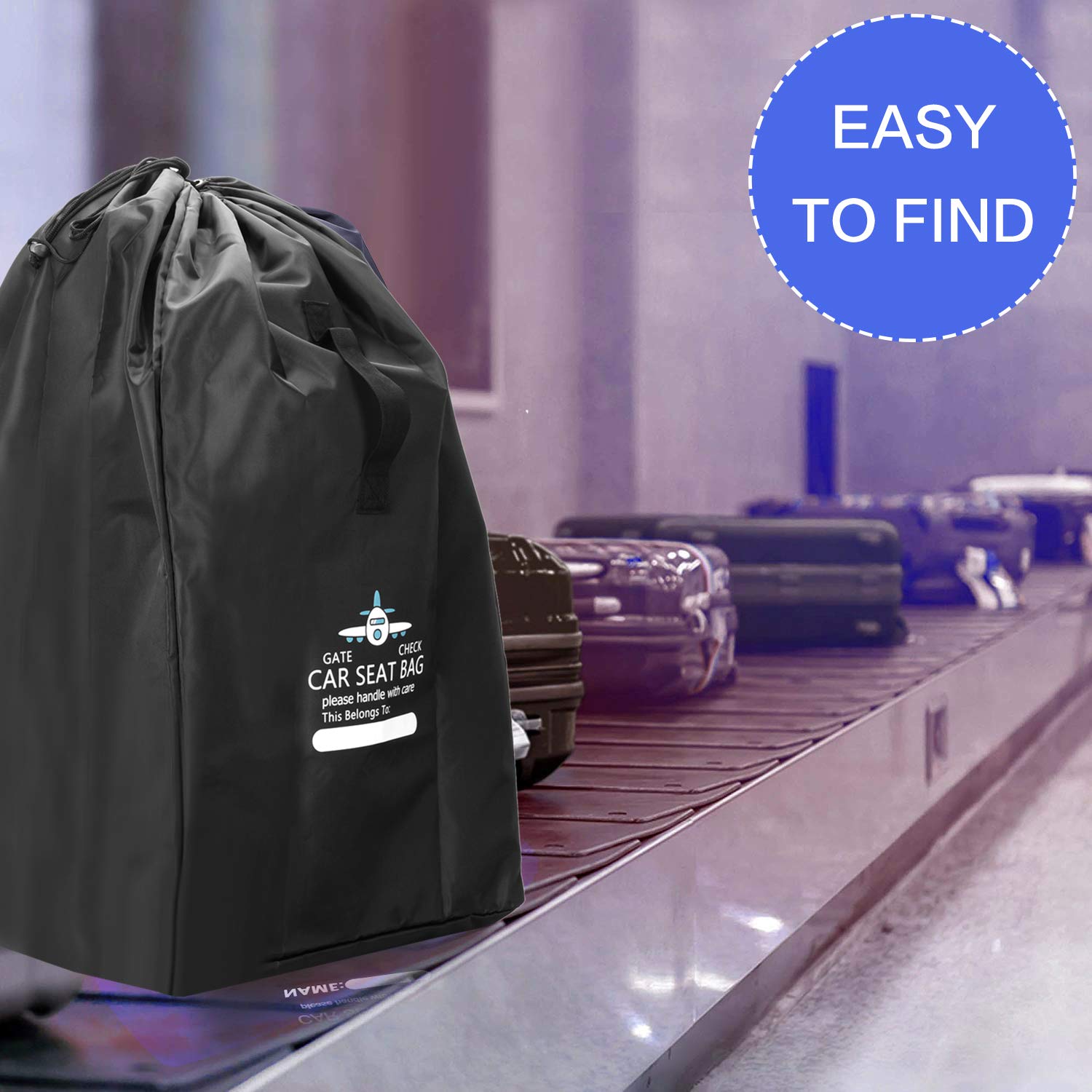 Firstnos Car Seat Travel Bag for Airplane, Adjustable Padded Backpack for Car Seats, Universal Size Car Seat Cover for Airport Gate Check-in