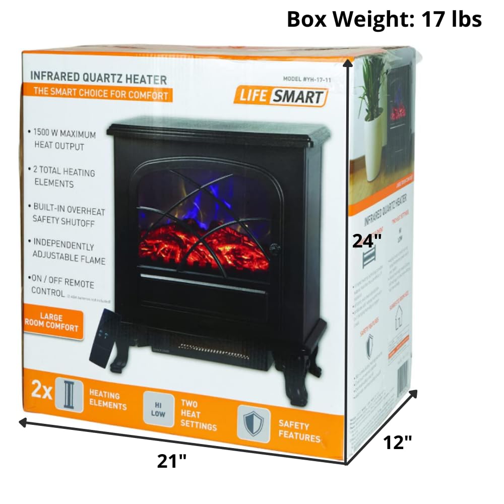 Infrared Electric Fireplace Stove Heater with Remote - L21.26 x W11.15 x H26.77 hes, Black