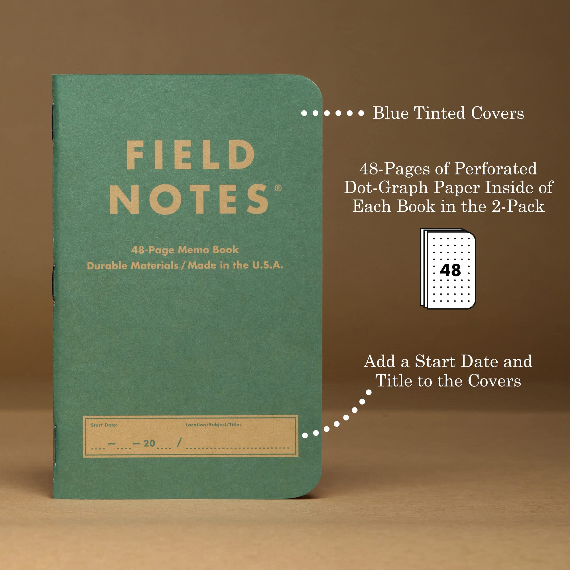 Field Notes: Kraft Plus Edition Aqua Blue 2-Pack - Perforated Dot-Graph Paper Memo Book - 3.5 x 5.5 Inch