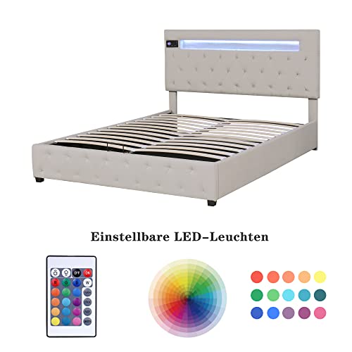 Queen Size Upholstered Platform Bed with Gas Lift up Storage,Adjustable Headboard Featured w/Bluetooth Audio, LED Light and USB Charging,Hydraulic Storage Platform Bed for Kids Teens Adults