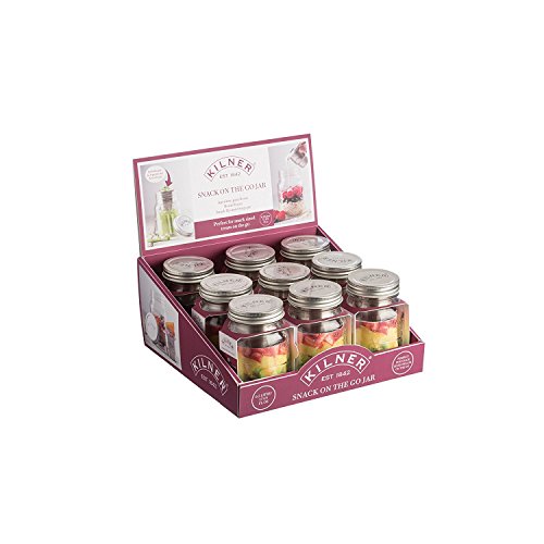 Kilner Snack On The Go Glass Jar Set Stainless Steel Cup Keeps Dry Ingredients Separate from Wet Foods, 17-Fluid Ounces, 0.5L