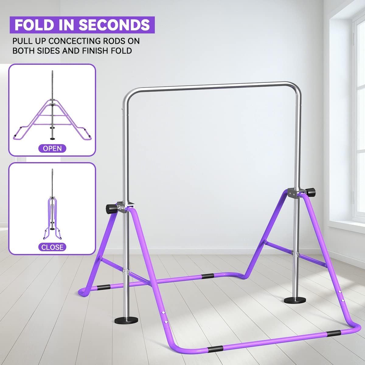 FBSPORT Gymnastics Bar for Kids,Adjustable Height Gymnastic Horizontal Bars,Junior Training Bar Children Folding Training Monkey Bars for Home Using
