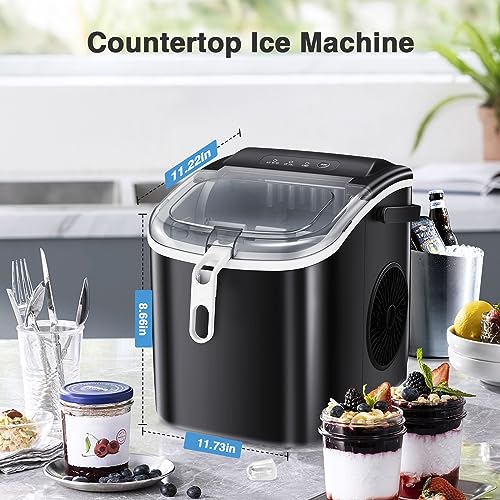 R.W.FLAME Ice Makers Countertop,Ice Maker 6 Minutes 9 Ice Cubes 24 Hours 26 lbs Self-Cleaning Portable Ice Maker with Handle and Ice Scoop, Ice Maker for Home/Office/RV/Party(Black)