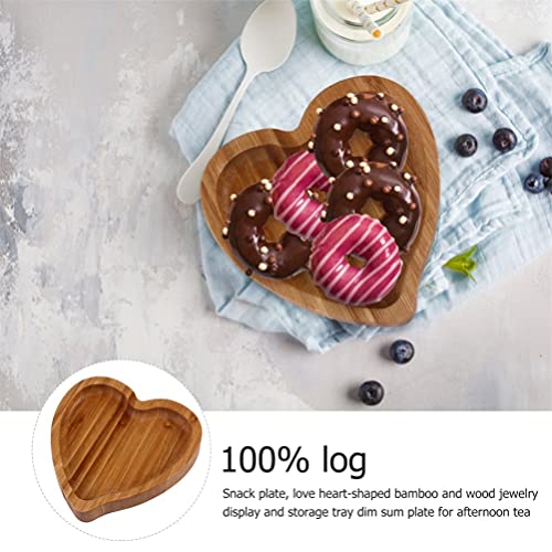 NUOBESTY Heart Shaped Wooden Tray, Wood Jewelry Display Food Serving Reusable Dish Trinket Organizer Platter Table Decoration for Home Office