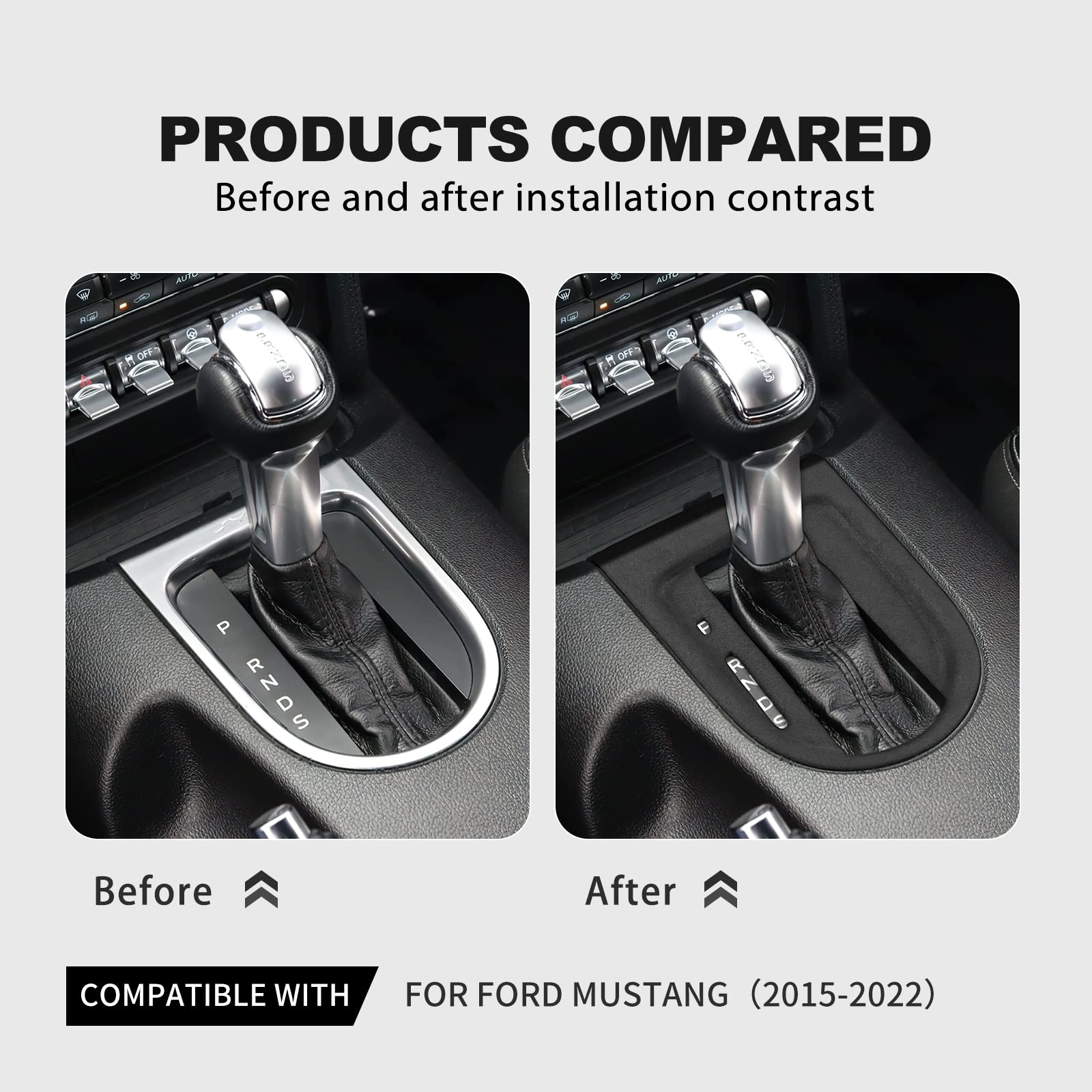 FDAIUN Car Gear Shift Box Panel Frame Shift Knob Cover Alcantara Style Interior Decoration Accessories for Ford Mustang 2015 2016 2017 2018 2019 2020 2021 2022(Black 1pcs)