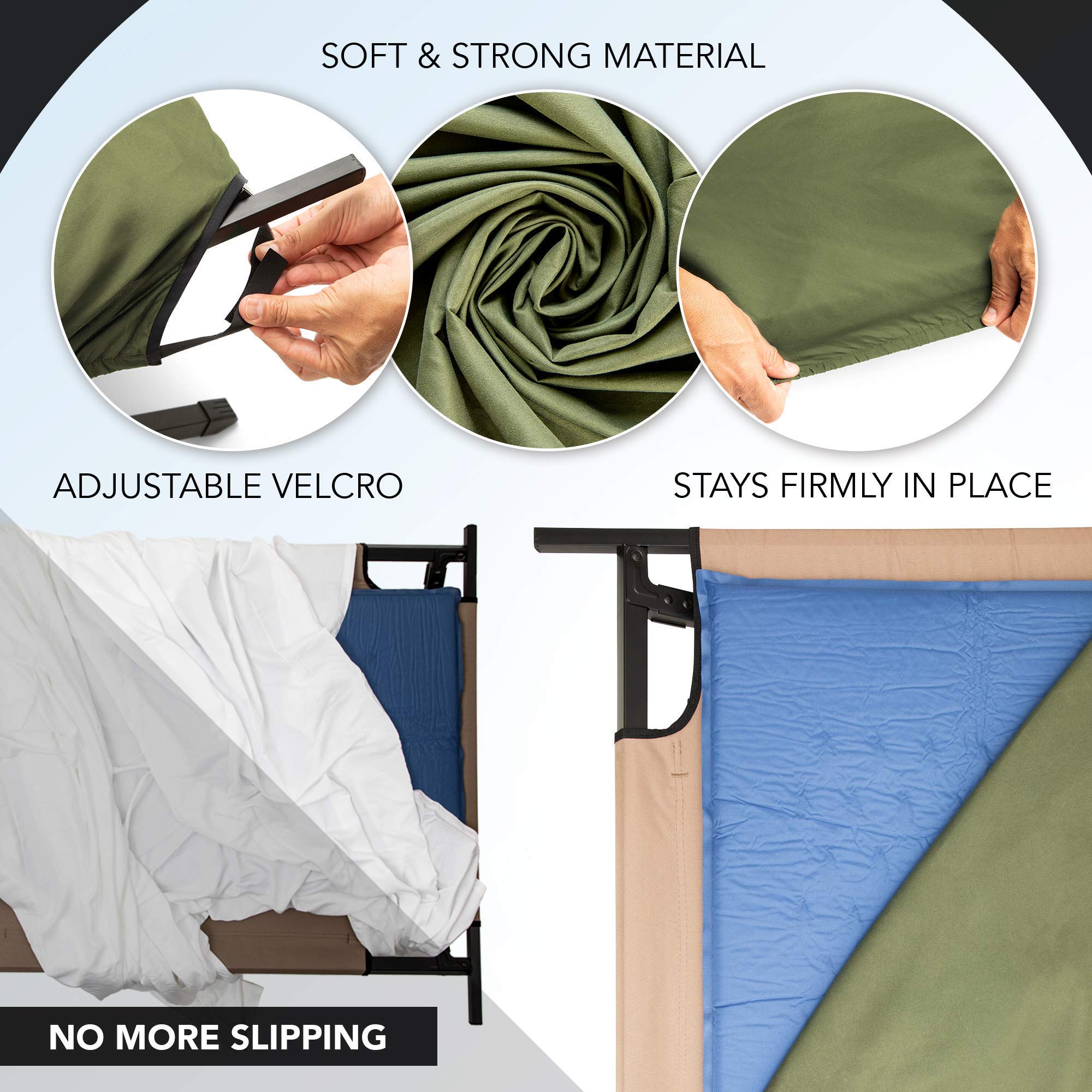 Fitted Camping Cot Sheet for Adult Sleeping Cots. Camping Bedding That fits Most Army cots, Military cots, Travel cots and Folding Cots Keeps Your Sleeping Pad Secure!