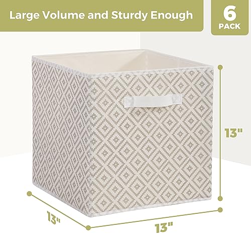 STORAGEIDEAS 13x13 Large Storage Bins, Set of 6 Storage Cubes. Collapsible Cube Storage Bins, Fabric Closet Organizers with Handles for Home, Office, Closet Shelf Cabinet, Bookcase, Cream