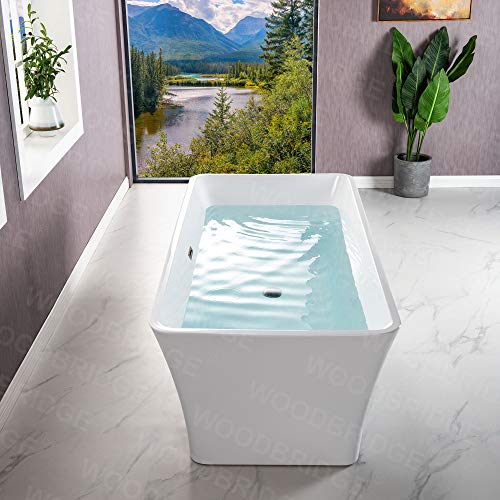 WOODBRIDGE 67" Acrylic Freestanding Bathtub Contemporary Soaking White Tub with Brushed Nickel Overflow and Drain,BTS1609 -B/N-Drain &O