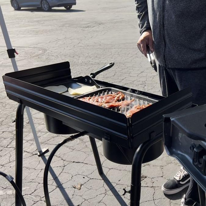 Flame King Outdoor Propane Double Dual Burner Stove 200K BTU Turkey Fryer/Camp Cooker, Portable with Stand Great for Backyard Cooking, Home Brewing & Canning