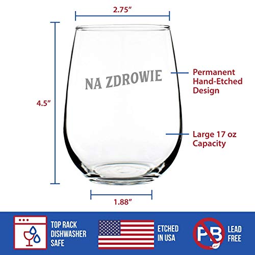 Na Zdrowie Polish Cheers - Stemless Wine Glass - Cute Poland Themed Gifts or Party Decor - Large 17 Ounce