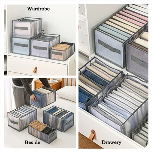 Wardrobe Clothes Organizer, Closet Pants Organizers for Jeans and Storage Baskets for Bedroom Dorm Room, 7 Grids Clothing Storage Bins, Washable Foldable Drawer Clothes Compartment Storage Box(2+2pcs)