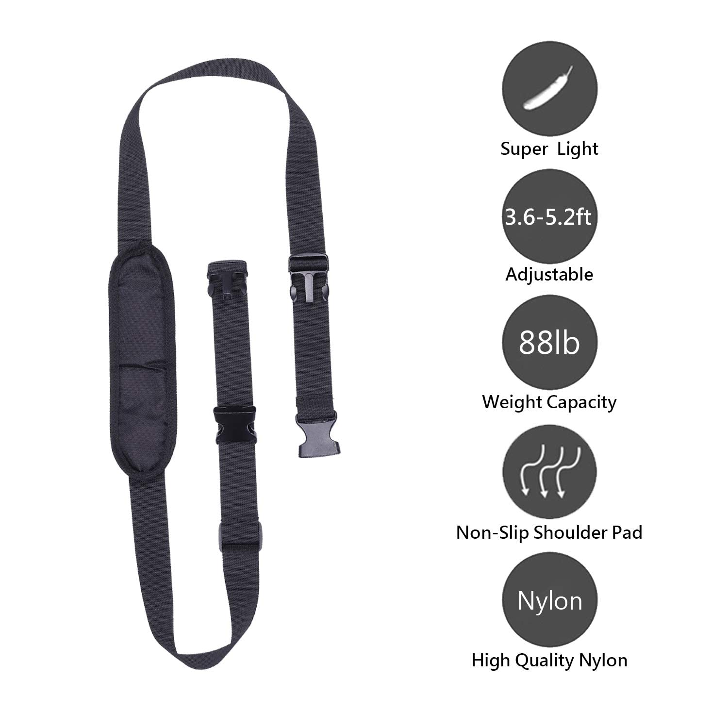 Epessa Adjustable Shoulder Strap for Kick Scooter, Black, 88 lbs