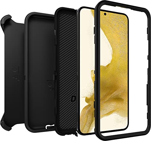 OtterBox Galaxy S22+ Defender Series Case - BLACK, rugged & durable, with port protection, includes holster clip kickstand