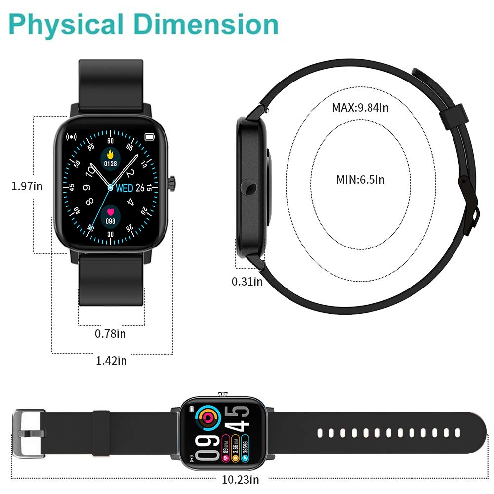FirYawee Smart Watch, Smartwatch for Android Phones and iOS Phones,Fitness Tracker Waterproof IP68,Step and Distance Counter,Smart Watch for Men Women