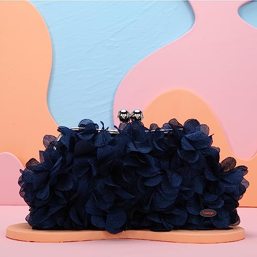 Fawziya Evening Clutch Rhinestone Floral Novelty Oversized Purses For Women Formal-Navy Blue