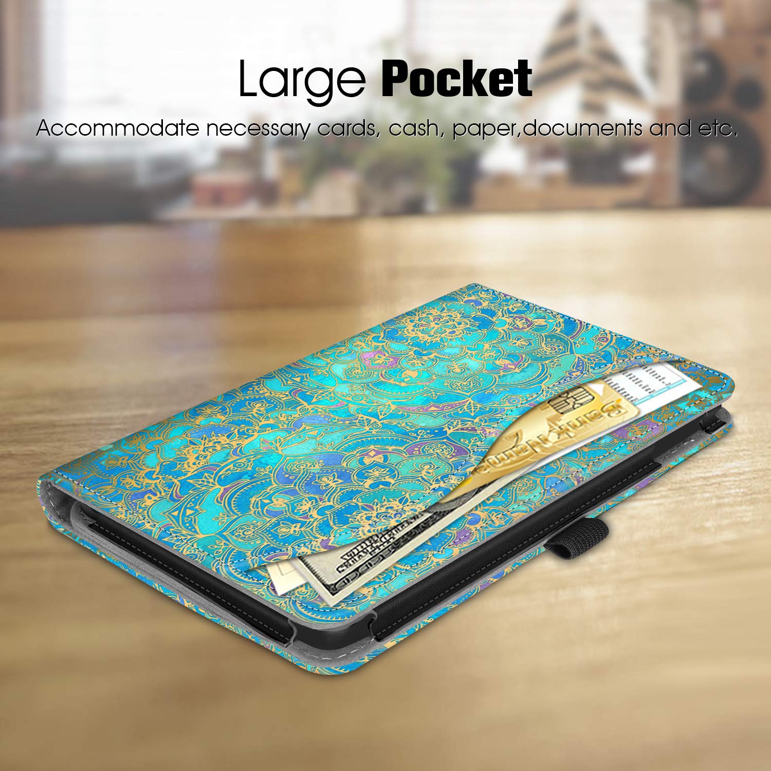 Fintie Case for Amazon Fire 7 Tablet (9th Generation, 2019 Release) - [Multi-Angle] Viewing Folio Stand Cover with Pocket Auto Wake/Sleep, Shades of Blue