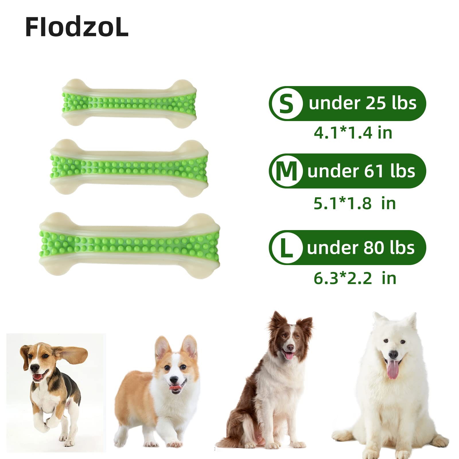 FiodzoL 2Pcs Dog Chew Toys for Aggressive Chewers Beef Flavor and Real Bones Dog Teething Chew Toys Bones for Large/Medium/Small Puppies Breeds