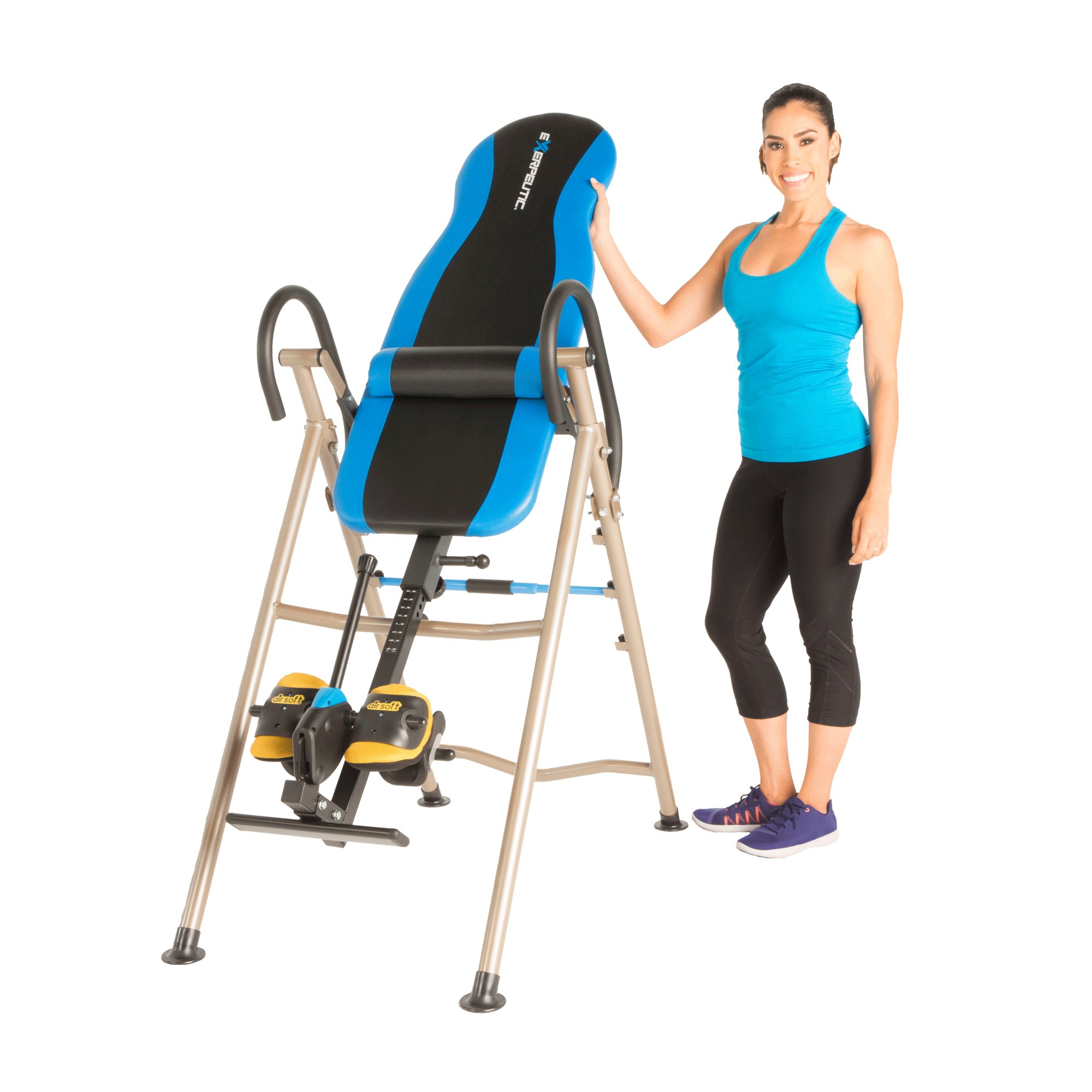EXERPEUTIC 275SL Heat and Massage Therapy Inversion Table with NO PINCH AIRSOFT Ankle Holder and SURELOCK Ratchet System