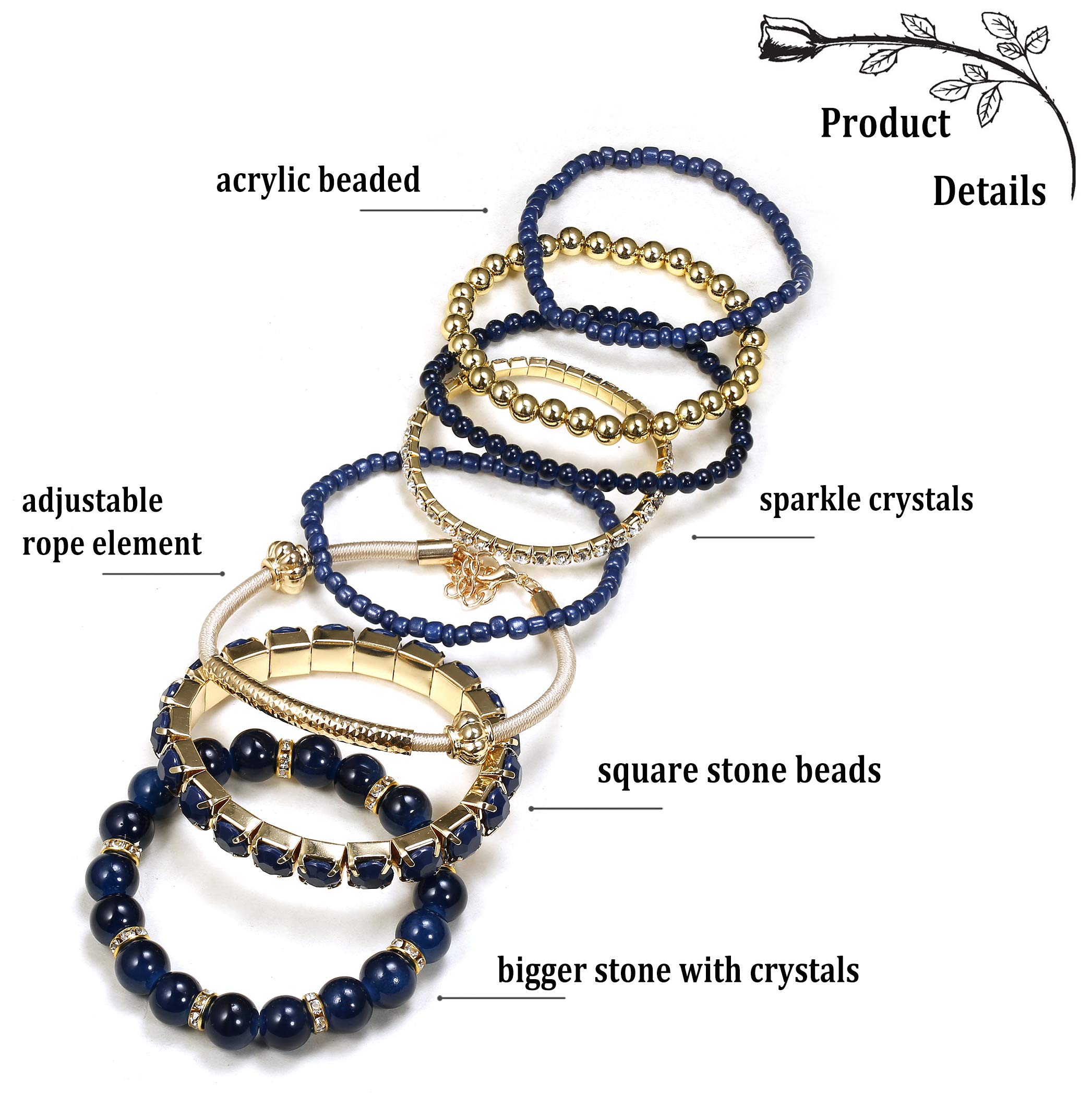 FINREZIO 3 Sets Bohemian Beaded Bracelets for Women Multilayer Stretch Stackable Bracelet Set Multicolor Jewelry
