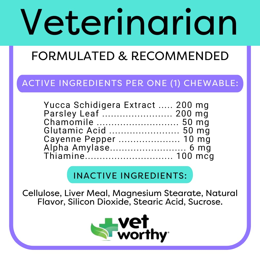 Vet Worthy Stop Stool Ingestion - Daily Supplement for Dogs to Prevent Stool Eating - Dog Supplement with Yucca Schidigera, Parsley Leaf, Chamomile, Thiamine - Liver Flavor, 60 Chewable Tablets