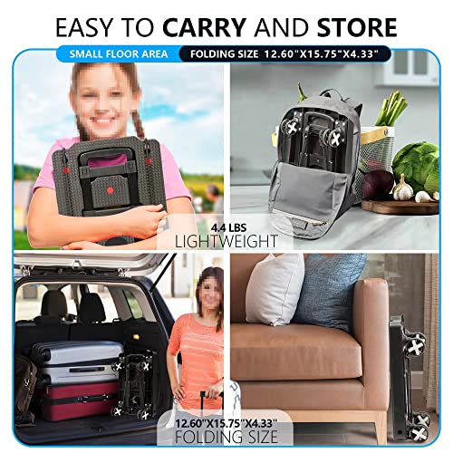 Lougnee Folding Hand Truck, 4 Wheels Fold Up Hand Cart with 2 Elastic Ropes, Portable Foldable 100lbs Capacity Heavy Duty Luggage Cart, Utility Dolly Platform Cart for Car House Office Moving
