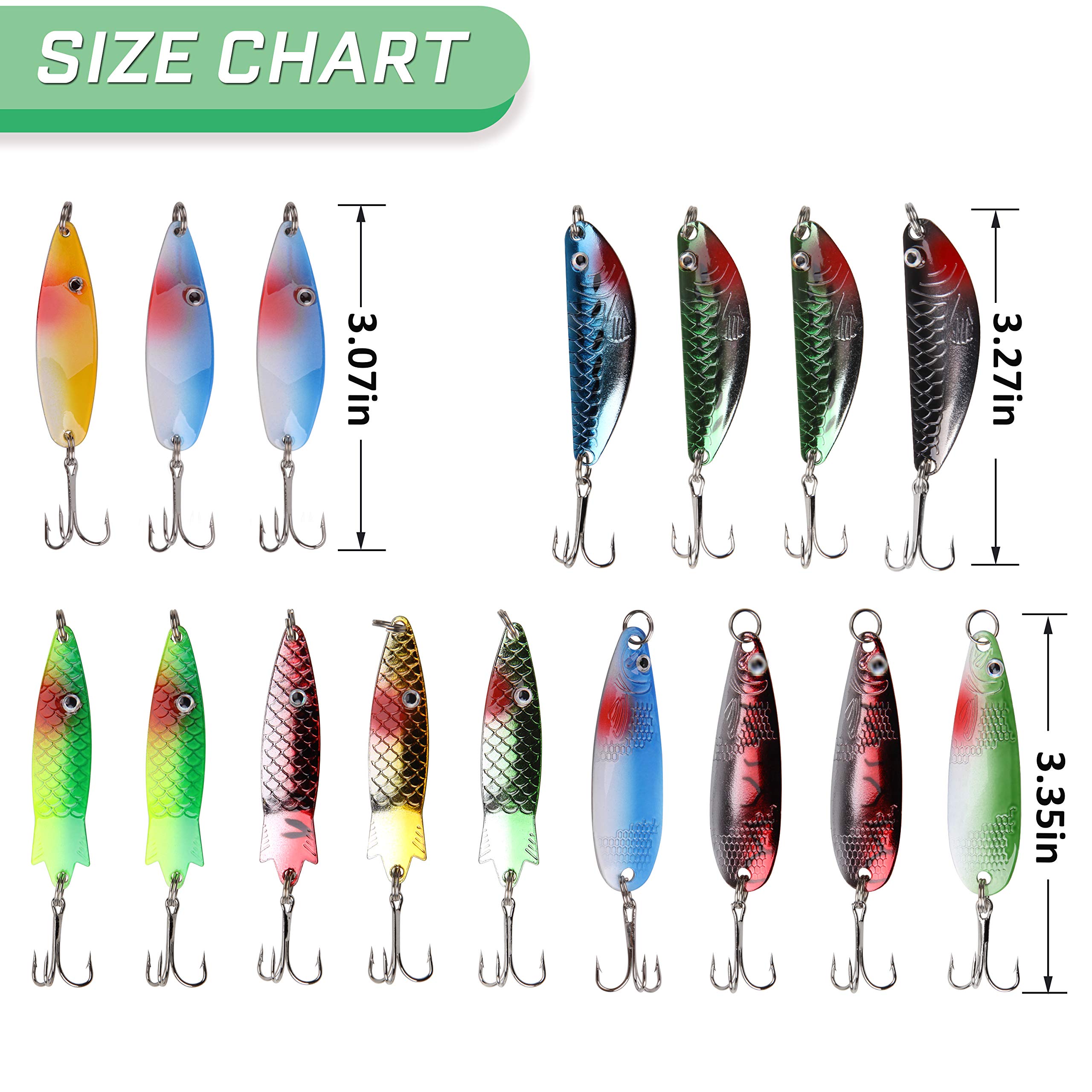 Fishing Spoons Lures Kit,30pcs Hard Metal Fishing Spinner Baits Trout Lures Casting Trolling Trout Spoons Fishing Lures with Treble Hooks for Bass Salmon Pike Walleye